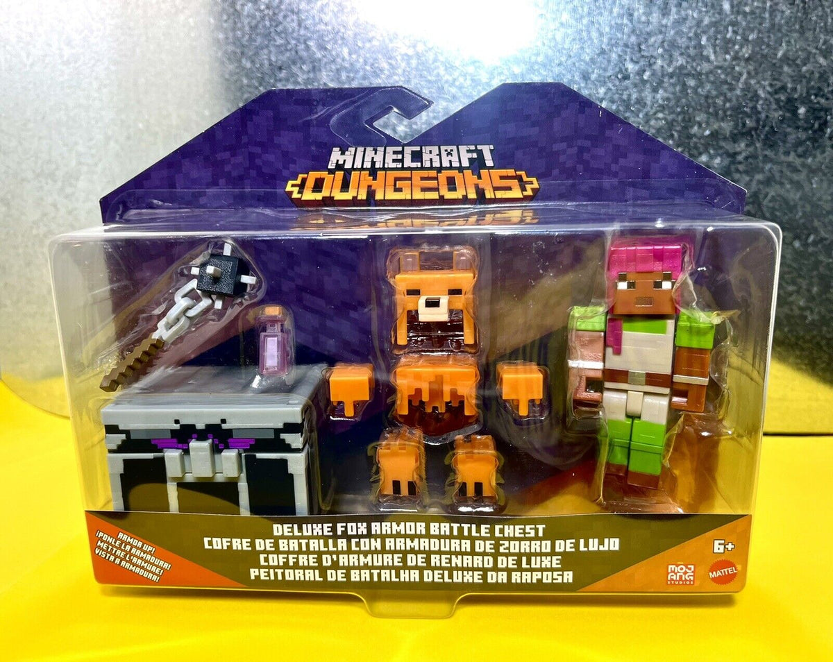 2020 Mattel Minecraft Dungeons: Adriene & Deluxe Fox Armor Battle Ches ...
